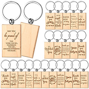 Queekay 50 Pcs Employee Thank You Gift for Women Appreciation Gifts Employee Gifts Wooden Keychain Blanks Wooden Key Ring Blank Keychains for Office Coworker Nurse Teacher Worker