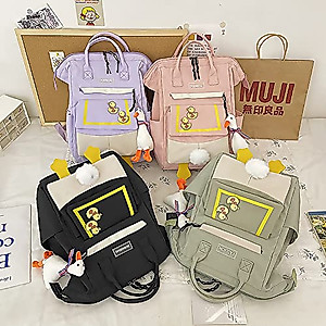 Kawaii Backpack with Kawaii Pin and Accessories Duck Pendant, Lovely Bookbag School Backpack Cute Aesthetic for Teen Girls Women (Green)