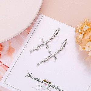925 Sterling Silver Infinity Love of God Simple Dainty Religious Faith Cross Dangle Fishhook Earrings for Women Christian Easter Jewelry