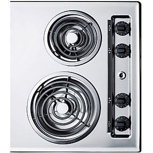 Summit Appliance ZEL05 30" Wide 230V Electric Cooktop in Chrome Fits Popular Cutout Size with 4 Coil Elements, Chrome Drip Bowls, Push-to-turn Controls, Recessed Top, One 8" Burner & Three 6" Burners