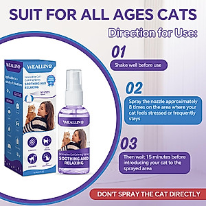 WEALLIN Cats Calming Spray (60 ML), Natural Calming Solution for Cats-Cat Facial Pheromone, Reduce Stress, Anxiety, Scratching, Hiding, Suit for Home, Travel, Vet Visits, Protect Furniture, Floors
