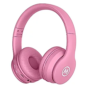 Mokata Headphones Bluetooth Wireless/Wired Kids Volume Limited 85 /110dB Over Ear Foldable Noise Protection Headset with AUX 3.5mm Mic for Boys Girls Child Travel School Cellphone Pad Tablet PC Pink