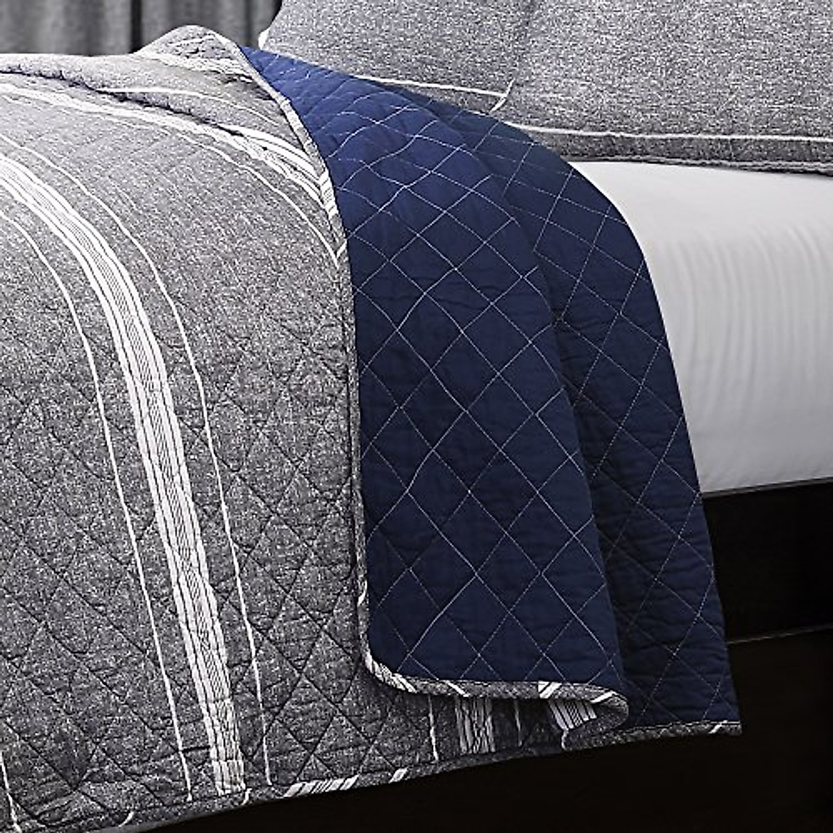Lush Decor Lush Décor Martlon Stripe 3 Piece Quilt Set, Full/Queen, Gray