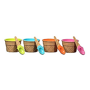 Hammont Ice Cream Bowls and Spoons - Reusable Dessert Bowls and Spoons Set, Durable Plastic Bowls for Party Favor | 4 Bowls and 4 Matching Spoons (Orange, Pink, Light Green, Sky Blue)
