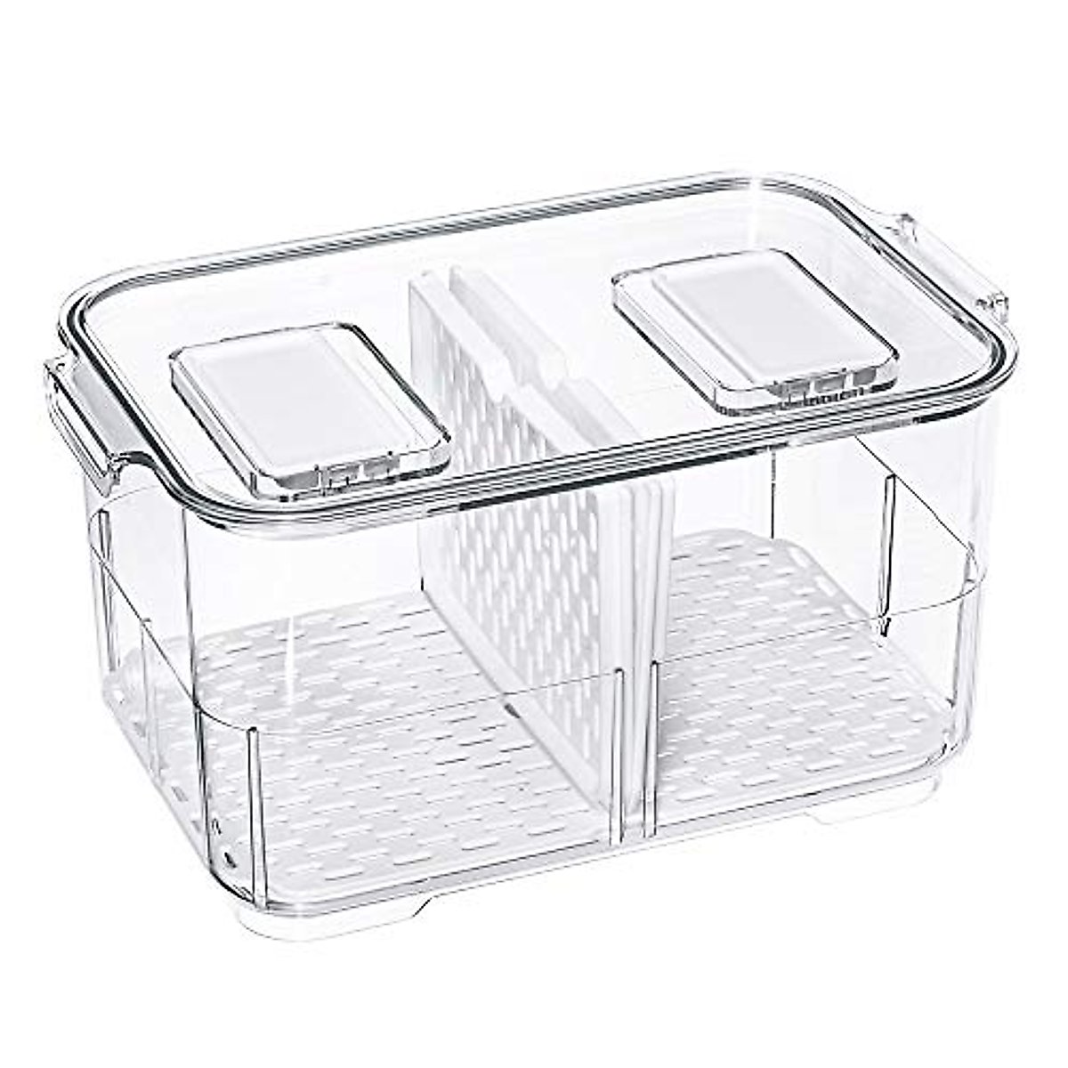 SANNO Produce Saver Storage Containers, Vegetable Fruit Storage Large Containers Bins, Refrigerator Fridge Stackable Bins Fresh Keeper with Lids and Vents,Stackable Salad Lettuce Keeper,2 Pack