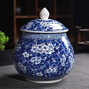 HUANG Ancient Chinese Style Creative Blue and White Ceramic Jar with Lid