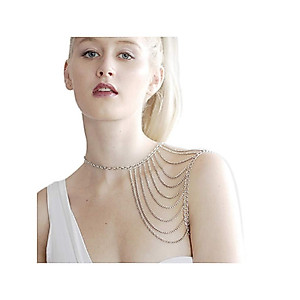 Tgirls Layered Punk Shoulder Chain Sexy Tassel Body Jewelry for Women and Girls (Silver)