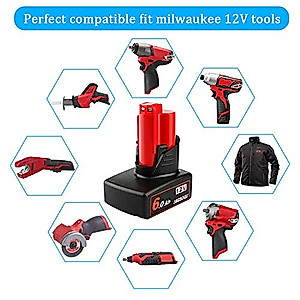 TENMOER 2 Pack 6.0Ah Compatible with Milwaukee M12 Battery Replacement for Milwaukee M12 12V Batteries 48-11-1860