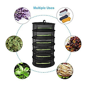 Seropy 10 Pack Metal Clothes Heavy Duty Stainless Steel Coat Hangers with Anti-Slip Notch 16.5 Inch and Seropy Herb Drying Rack Hanging 6 Layer Collapsible Drying Rack Mesh Drying Net with Zipper