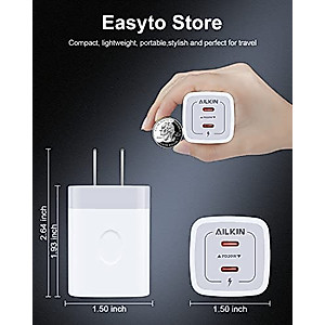 Dual Port 40W USB-C Wall Charger, Samsung Charger Block PD Power Adapter for iPhone 14/14 Pro/14 Pro Max/14 Plus/13 12 11 Pro Max, Samsung Galaxy S22 / S22 Ultra/S22 Plus/S21/S21 Ultra/S21 Plus-White