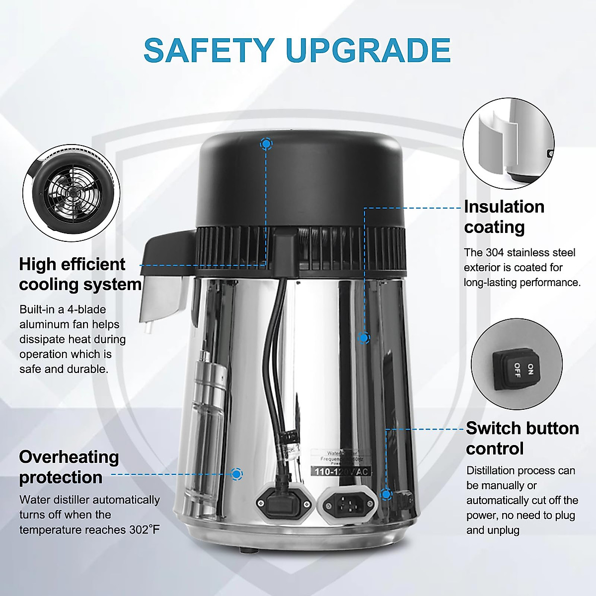 DC HOUSE 1Water Distiller, 304 Stainless Steel Home Countertop Distiller Water Machine, Distilled Water Maker, Distill Distilling Water Purifier Distillers to Make Clean Water