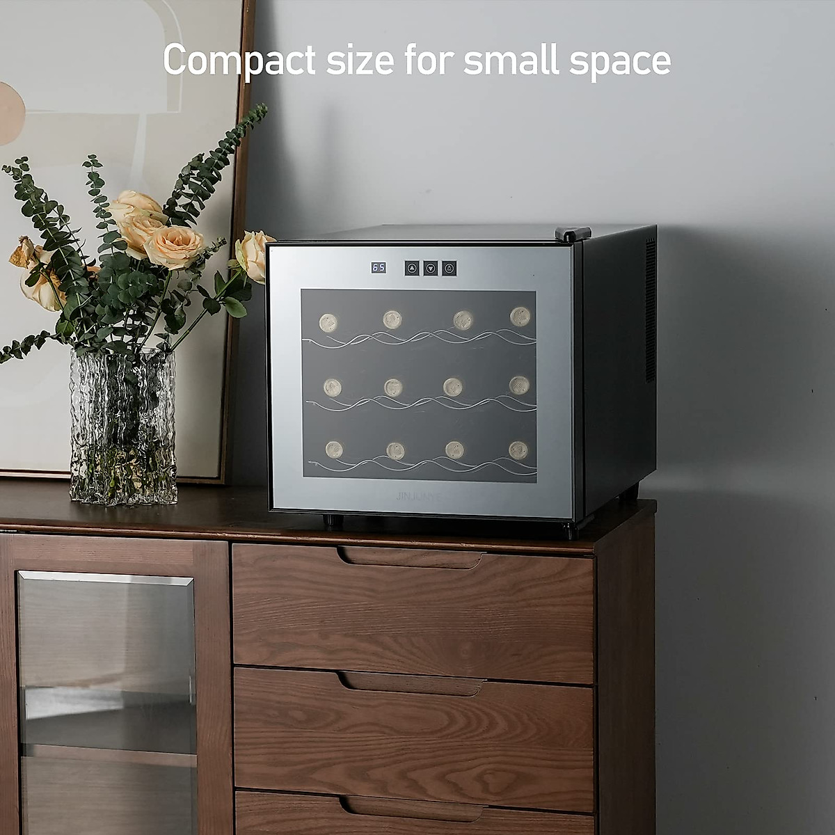 JINJUNYE Wine Cooler Refrigerator, Wine Fridge Small Countertop with Digital Temperature Control, 12 Bottle Mini Freestanding Wine Cellar for Wine, Beer, Gift for Wine Lover
