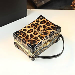HANSOMFY Fashion Women's Top Handle Satchel Handbags Leather Evening Bag Purses Small Hard Square Box Shoulder Bags (Leopard)