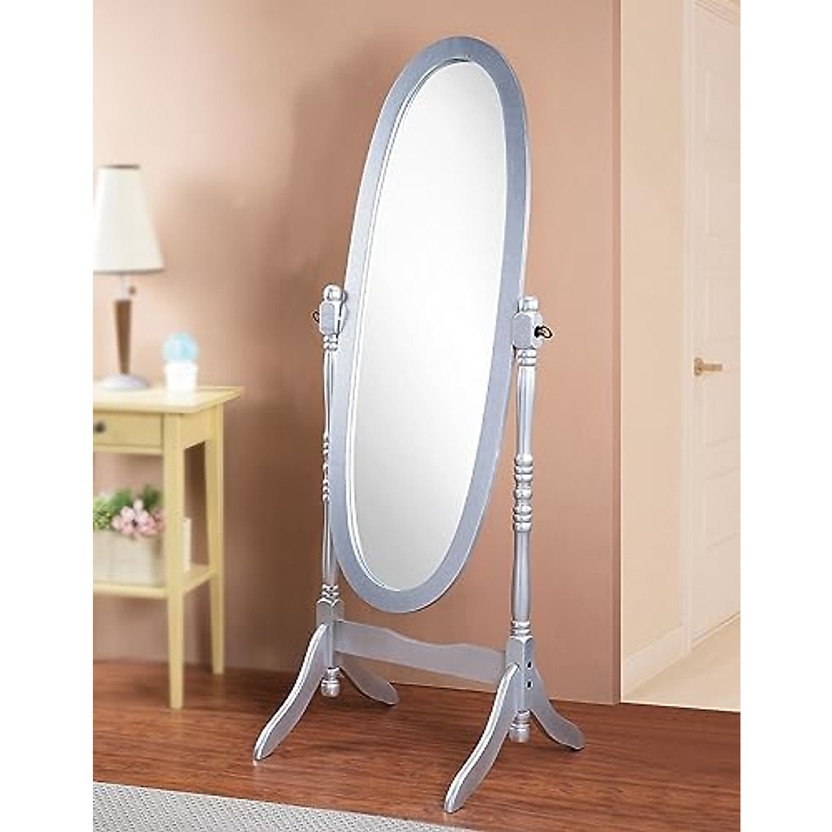 DaNeti Traditional Style Floor Mirror (Color : Silver)