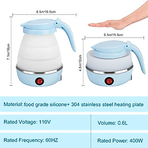 Travel Foldable Electric Kettle, Collapsible Portable Kettle for Fast Water Boiling Tea Coffee, with 1 Collapsible Bowl and 2 Collapsible Cups, Food Grade Silicon, 600ML 110V