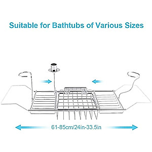 Zoternen Tub Shelf, Stainless Steel Shower Bathtub Caddy Tray Expandable Bath Organizer Soap Red Wine Rack Holder Bath Tub Tray for Home Kitchen Bathroom