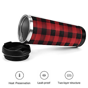 Red Black Buffalo Check Plaid Pattern Travel Coffee Mug 12.85oz Insulated Coffee Tumbler 304 Stainless Steel Thermos for Travel Fitness Outdoor Activities Coffee Shop Office Home