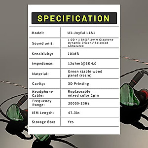 Canpur JF1&1 IEM in Ear Monitor Earphones(1BA+1DD), Wired in-Ear Earphone with Dynamic Drive and Balanced Armatured HiFi Headset for Musician(1BA+1DD,Green)