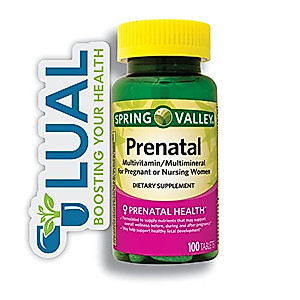 Spring Valley Prenatal Multivitamin - 100 Tablets of Essential Nutrients for You and Your Growing Baby. Includes Luall Fridge Magnetic