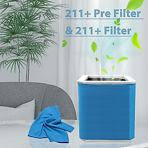 FFsign 211+ Filter & 211+ Pre-Filter Replacement Compatible with Blueair Blue Pure 211+, 1 Pack Foldable Particle and Carbon Filter & 1 Pack Washable Pre-Filter