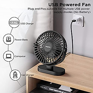 EasyAcc 6.5 inch USB Desk Fan, Small Desk Fan [with Strong Airflow & 360°Adjustment & 3 Speeds & Quiet] Small Portable Desk Travel Fan Quiet for Home Office Bedroom Table Desktop Travel (NO BATTERY)