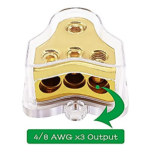 Seamaka 3 Way Copper Power Distribution Block 0/2/4 Gauge in 4/8/10 Gauge Out for Car Audio Splitter O-070