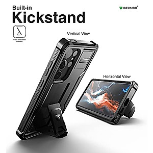 Dexnor Full Body Case for Samsung Galaxy S23 Ultra 5G/6.8 inches, Extra Front Frame Heavy Duty Military Grade Protection Built-in Screen Protector and Kickstand, Black