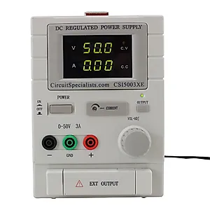Circuit Specialists Bench Power Supply 0-50 Volts Economical - 0-3 Amps Adjustable - Clear LED Display - Voltage and Current Shown - AC/DC Adapter Plug Station Charger - CSI5003XE