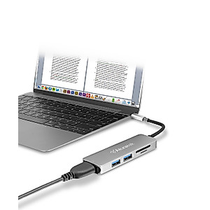Aluratek USB Type-C Hub & Micro/SD Card Reader AUMC0302F – 4-in-1 Multiport Adapter with 4K HDMI, 3 USB 3.0 Ports, Powered USB, Dongle - High-Speed Data Transfer & Charging for MacBook/Dell/HP/Surface