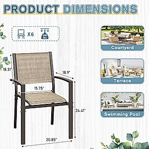 Rankok Patio Dining Chairs Set of 6 Stackable Outdoor Chairs with Armrest 290 Lbs Outdoor Textilene Dining Chairs for Backyard, Lawn, Garden, Poolside (Brown)
