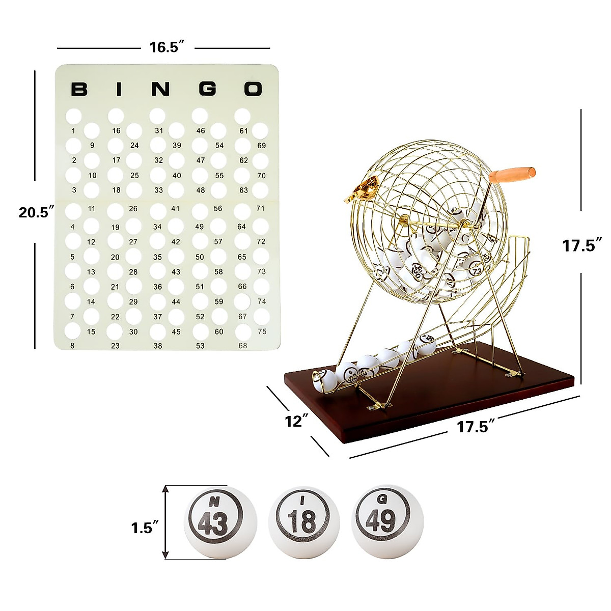 GSE Professional Bingo Game Set with X-Large Bingo Cage, 1.5" Ping Pong Size Bingo Balls, Bingo Master Board. Great for Large Groups, Bingo Halls, Parties, Bingo Game Night