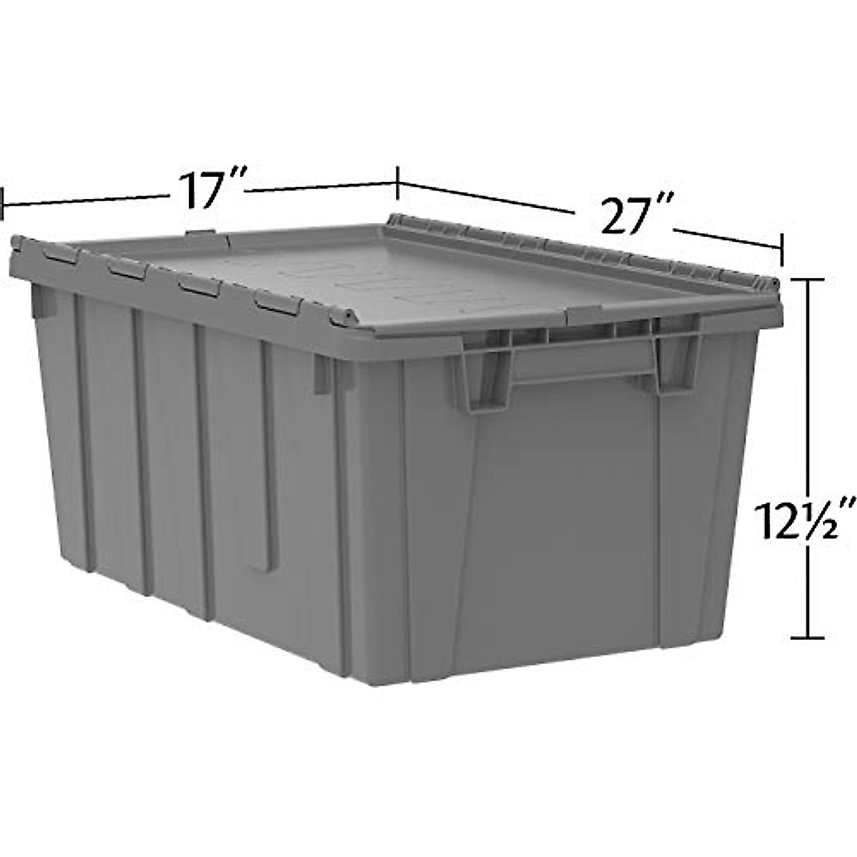 Akro-Mils 39160 Industrial Plastic Storage Tote with Hinged Attached Lid, (27-Inch L by 17-Inch W by 12-Inch H), Gray, (4-Pack)