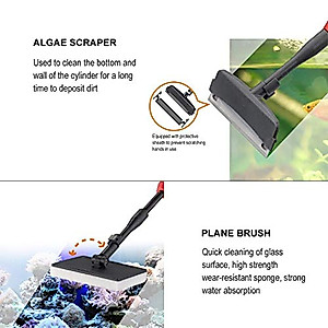 UPETTOOLS Aquarium Cleaning Tool 6 in 1 Algae Scraper Scrubber Pad Adjustable Long Handle Fish Tank Brush Cleaner Set