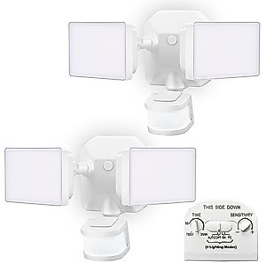 EMANER Security Lights Outdoor, Flood Lights Hardwired AC Power, Motion Sensor/Dusk to Dawn/ 6Hrs/Eco Dim 4 Working Modes, 5000K Daylight, Exterior Security Floodlight for Yard/Garage/Patio, 2Pack