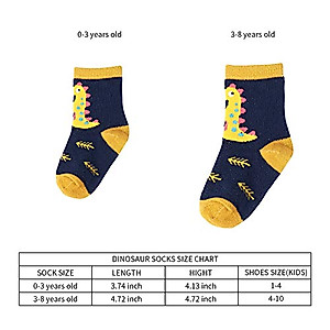 5 PACK Boys Dinosaur Socks, Cartoon Dino Pattern Cotton Crew Socks for Baby Toddler Little Kids, 3-8 Year Old Gift Set for Christmas