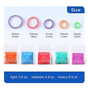 JMU Orthodontic Elastics 1/4 Heavy, 500 Pack Intraoral Elastic Bands Non-Latex Neon Dental Rubber Bands Made in USA