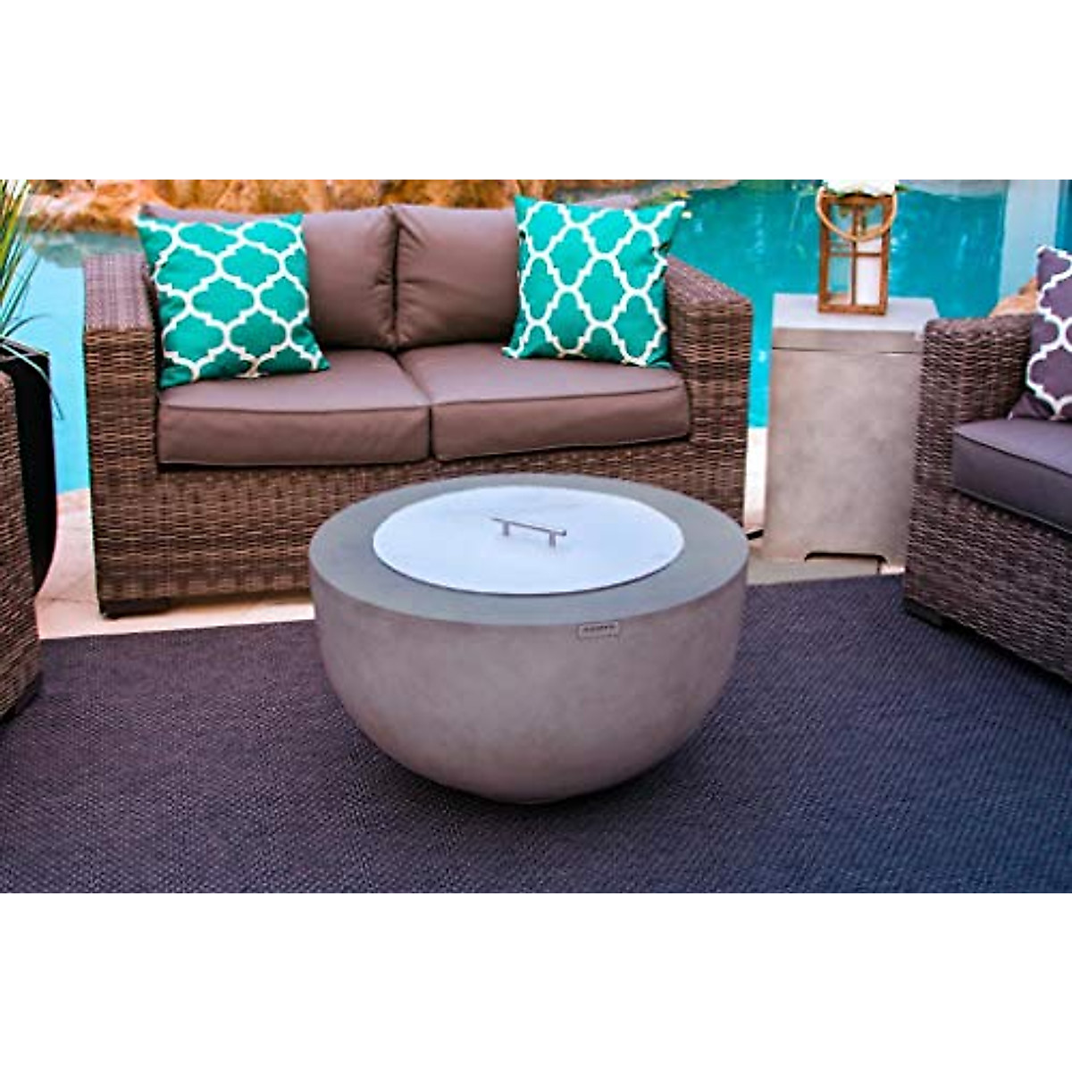 AKOYA Outdoor Essentials 30" Fiber Concrete Outdoor Propane Gas Fire Pit Table Bowl in Gray