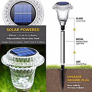 DenicMic Solar Outdoor Lights 4 Pack Garden Pathway Lights LED Landscape Lights Waterproof Stainless Steel Glass Yard Stake Walkway Lighting for Sidewalk, Driveway, Lawn, Patio (Warm White)