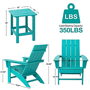 Adirondack Chair Set of 2 with Side Table Weather Resistant Fire Pit Chairs HDPE Outdoor Adirondack Chair for Patio Front Porch Pool Garden Deck Fire Pit Outside, Teal