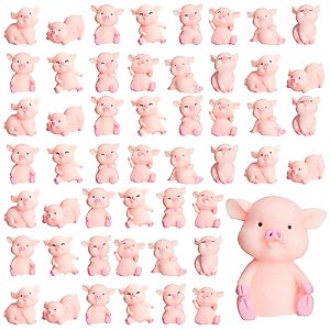 Lenwen 50 Pcs Cute Pink Pig Toy Figures Resin Miniature Pig Figurines Miniature Pig Cake Toppers for Cake Decoration, Home Decor, Mini Garden Decoration, Table Centerpieces, DIY Crafts