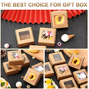 Zonon 30 Pieces Mini Kraft Paper Box with Window Soap Packaging Boxes Present Packaging Box Treat Box for Homemade Soap Favor Treat Bakery Candy (Brown,2.56 x 2.56 x 1.18 Inch)