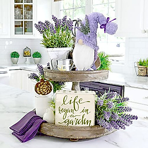 Lavender Swedish Gnomes Decorations for Home Pastel Purple Spring Summer Tiered Tray Tomte Plush Decor Nordic Dwarf with Artificial Greenery Kitchen Collective Gift for Women Family Friend Colleague