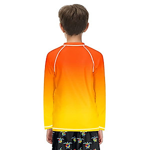 BesserBay Child Boys Long Sleeve UV Protection Rashguard Shirt Orange Gradient Beach Surf Swim Top 9-10 Years