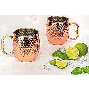 Moscow Mule Copper Mugs - Hammered Cups - Stainless Steel Lining - Pure Copper Plating, 100% Solid Handcrafted - Copper Cups - 19 Ounce Food Safe Hammered Mug For Mules