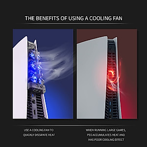PS5 Cooling Fans, PS5 Cooling Fan Horizontal Compatible with PlayStation 5 Disc & Digital Edition Console, Include Fan Light, Fan Switch and USB Output Port (NOT for PS5 Slim)