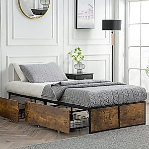 GAZHOME Twin XL Bed Frame with 2 XL Storage Drawers, Metal Platform Bed Frame with Footboard, 9 Strong Metal Slat Support/No Box Spring Needed/Easy Assembly/Space Saving
