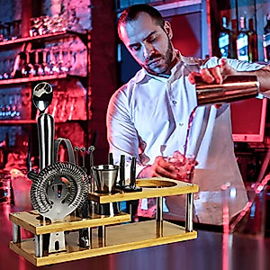 Cocktail Shaker Set Bartender Kit with Stand,17-Piece Stainless Steel Bar Kit Drink Mixer Set, Including Martini Shaker, Jigger, Strainer, Mixer Spoon, Muddler, Liquor Pourers, and Recipes Booklet etc