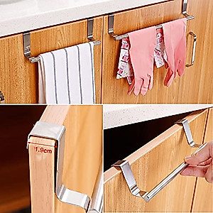 Stainless Steel Kitchen Towel Holder, Cupboard Door Towel Rack Bar Holders for Kitchen Cabinet Towel Rag Rack Over Door Towel Bar Hanger, Silver (14 inch)