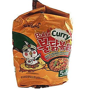 Samyang Fire Hot Curry Flavored Chicken Ramen Noodles Pack of 5, Korean Ramen Noodles