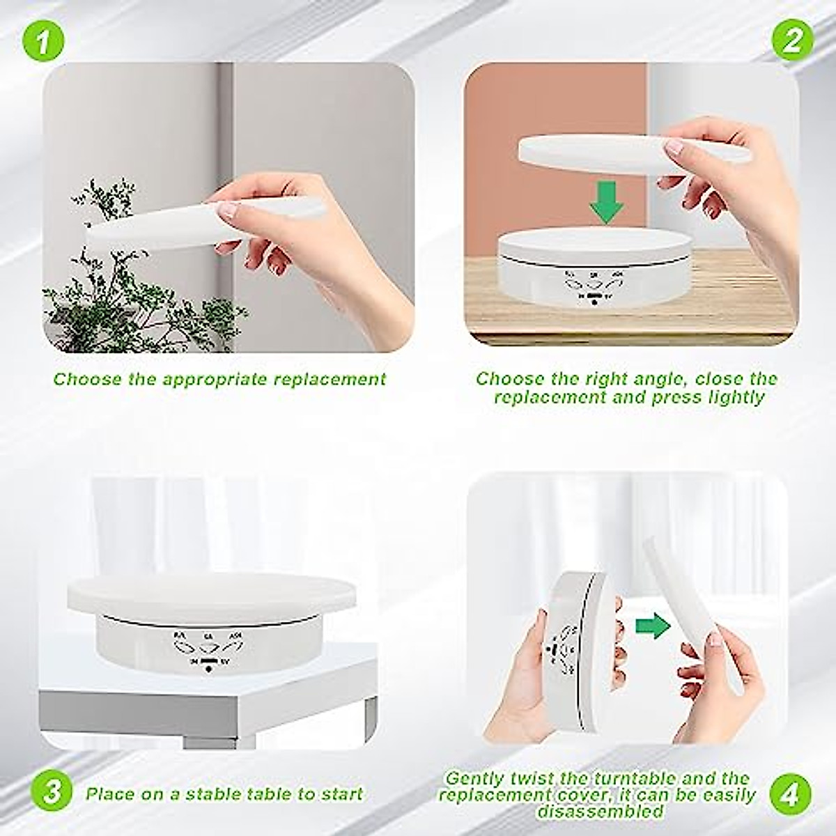 Remote Motorized Rotating Display Stand,3 in 1 Turntable Motorized White Lazy Susan with 5.74/7.08/8.66 inch Replacement Cover for Photography Products and Craft Shows（3 Modes